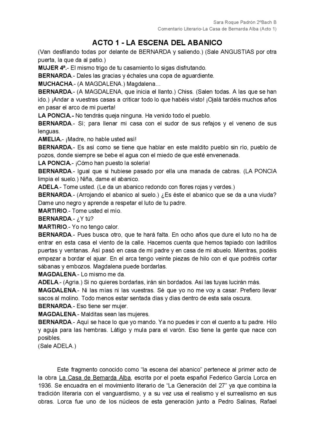 Comentario de texto la casa de bernarda alba acto 1