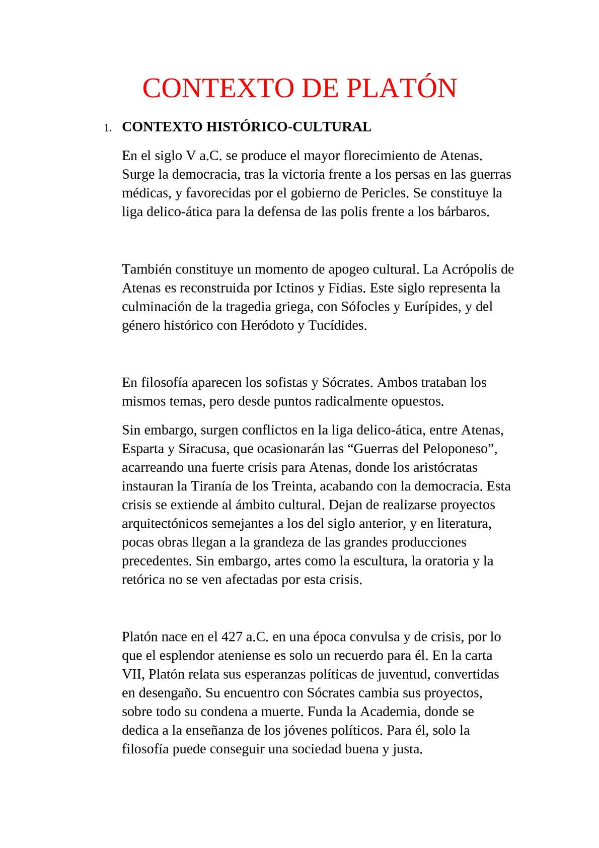 Contexto filosofico cultural de platon