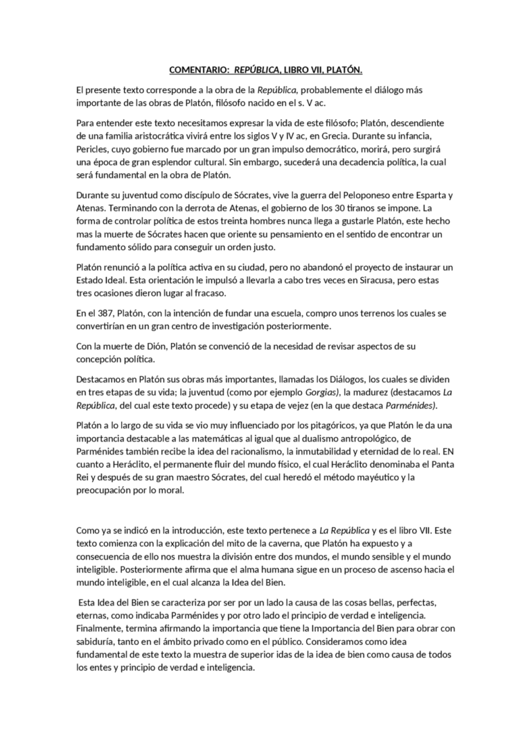Platón la república libro vii comentario de texto