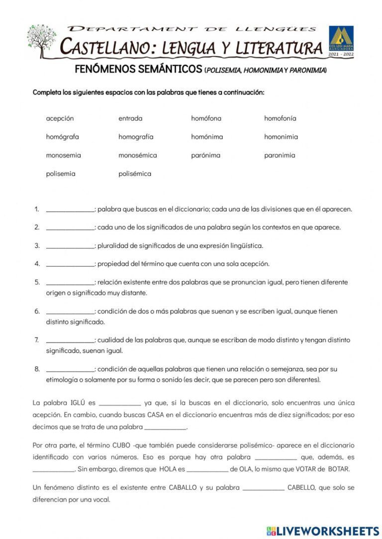 Ejercicios de polisemia y homonimia