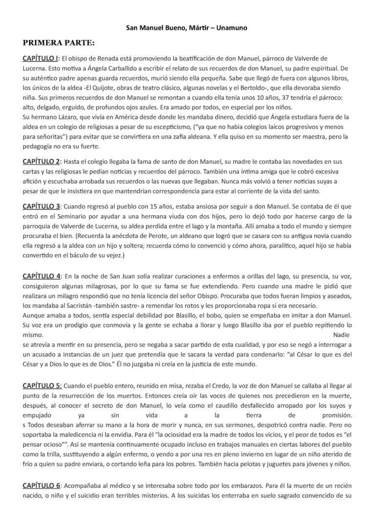 San manuel bueno martir resumen por capítulos